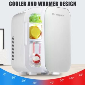 Mini Compact Fridge, 8 L Single Core Skincare Refrigerator Beauty Fridge with Mirror & Light Portable Cooler Warmer Refrigerator Fridge for Skincare, Makeup, Beverage