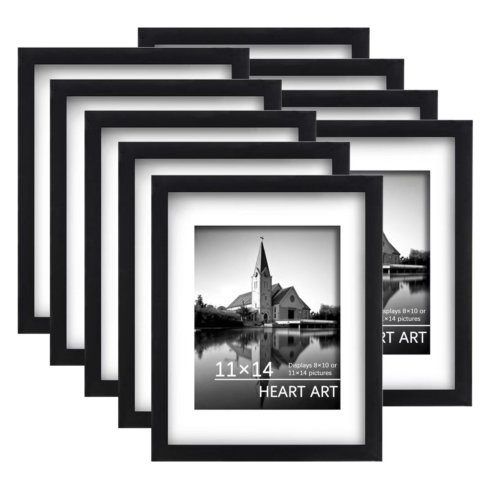 HEART ART 11x14 Picture Frame Set of 9,Display 11 x 14 Frame For 8x10 Picture Frame With Mat,11 by 14 Picture Frame For Wall,Gallery Wall Frame Set,Black