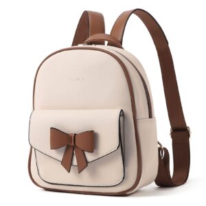 cluci mini backpack for girls cute bowknot small leather backpack purse for women casual daypack white with brown