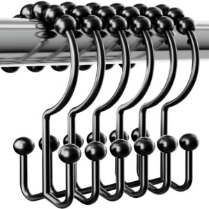 bblhome shower curtain hooks rings, sturdy shower curtain hooks rings rust proof metal double sided shower hooks rings for bathroom shower curtain rod curtains, set of 12 hooks, black