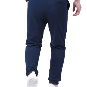 Zoulee Classic Drawstring-Waist Zipper Logo Jogger Pants with Zipper Fly Navy Blue 2XL