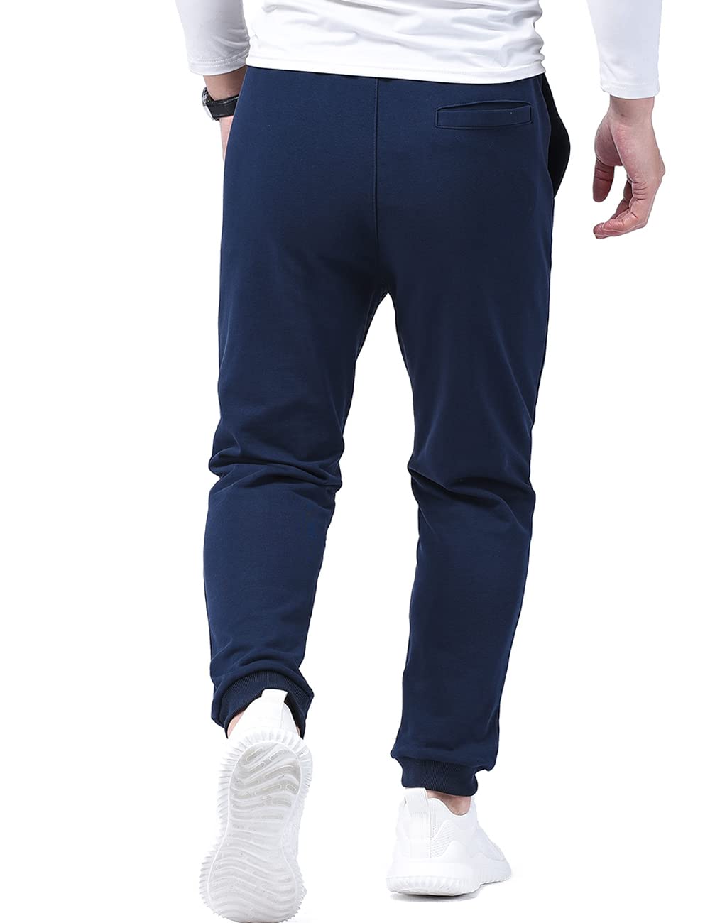 Zoulee Classic Drawstring-Waist Zipper Logo Jogger Pants with Zipper Fly Navy Blue 2XL