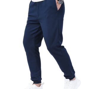 Zoulee Classic Drawstring-Waist Zipper Logo Jogger Pants with Zipper Fly Navy Blue 2XL