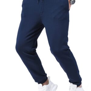 Zoulee Classic Drawstring-Waist Zipper Logo Jogger Pants with Zipper Fly Navy Blue 2XL