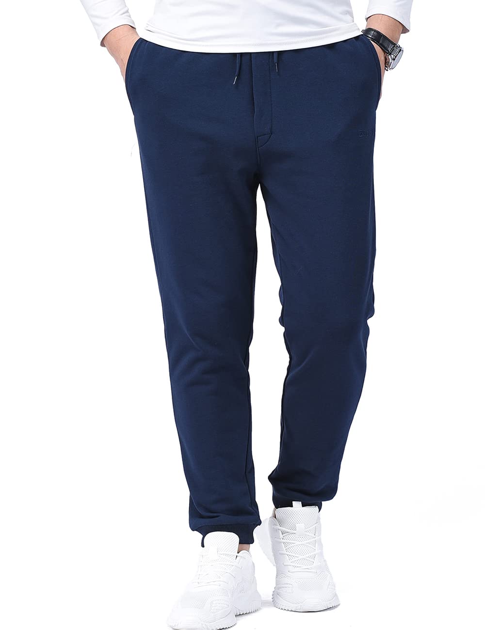 Zoulee Classic Drawstring-Waist Zipper Logo Jogger Pants with Zipper Fly Navy Blue 2XL