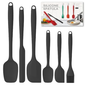 permanent warranty silicone spatula set of 6 heat resistant 600 food scraper for baking cooking mixing scraping nonstick cookware kitchen utensils (black)