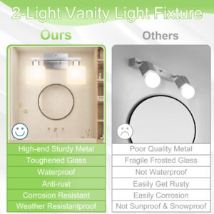 CANMEIJIA 2-Light Bathroom Vanity Light Fixtures Brushed Nickel, Morden Vanity Wall Scones Lighting for Bedroom Living Room, Vanity Lights with Milky White Glass Shades, E26 Socket, Bulbs Not Included