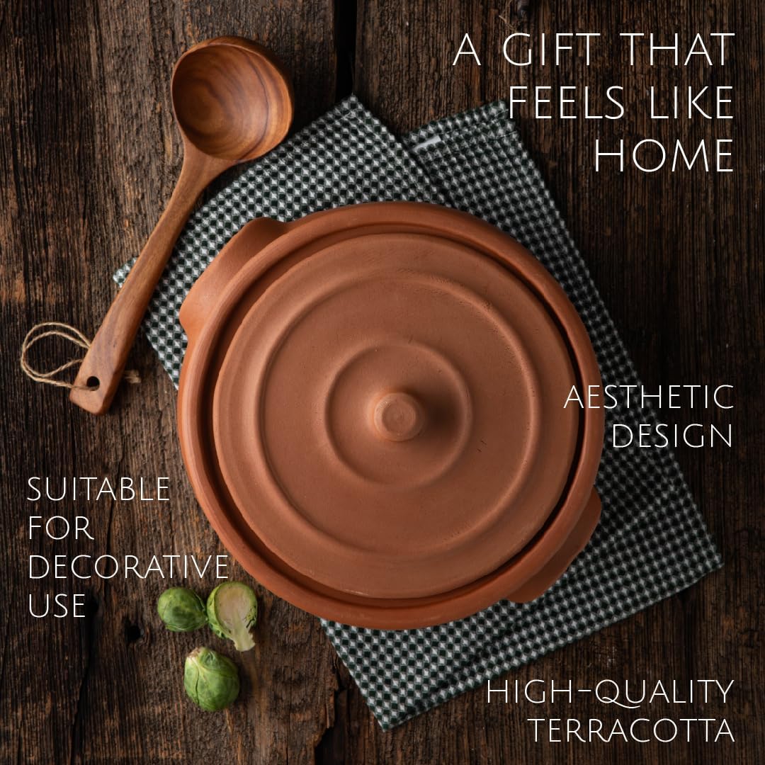 Hakan Handmade Clay Pot with Lid, Natural Unglazed Earthen Cookware, Terracotta Pot, Casserole Dish, Rice Cooking, Clay Pot, Terracotta Pan, Korean, Indian, Mexican Dish, Midi, 4.7 Quarts (4.5 L)