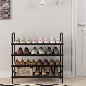 Huhote Metal Shoe Rack 4 Tiers Black Iron Mesh Freestanding Shoe Organizer Storage Shelf, Storage Rack Space Saving Shoe Stand Shoe Shelf Garage Shelving for Entryway, Hallway, Living Room,Closet