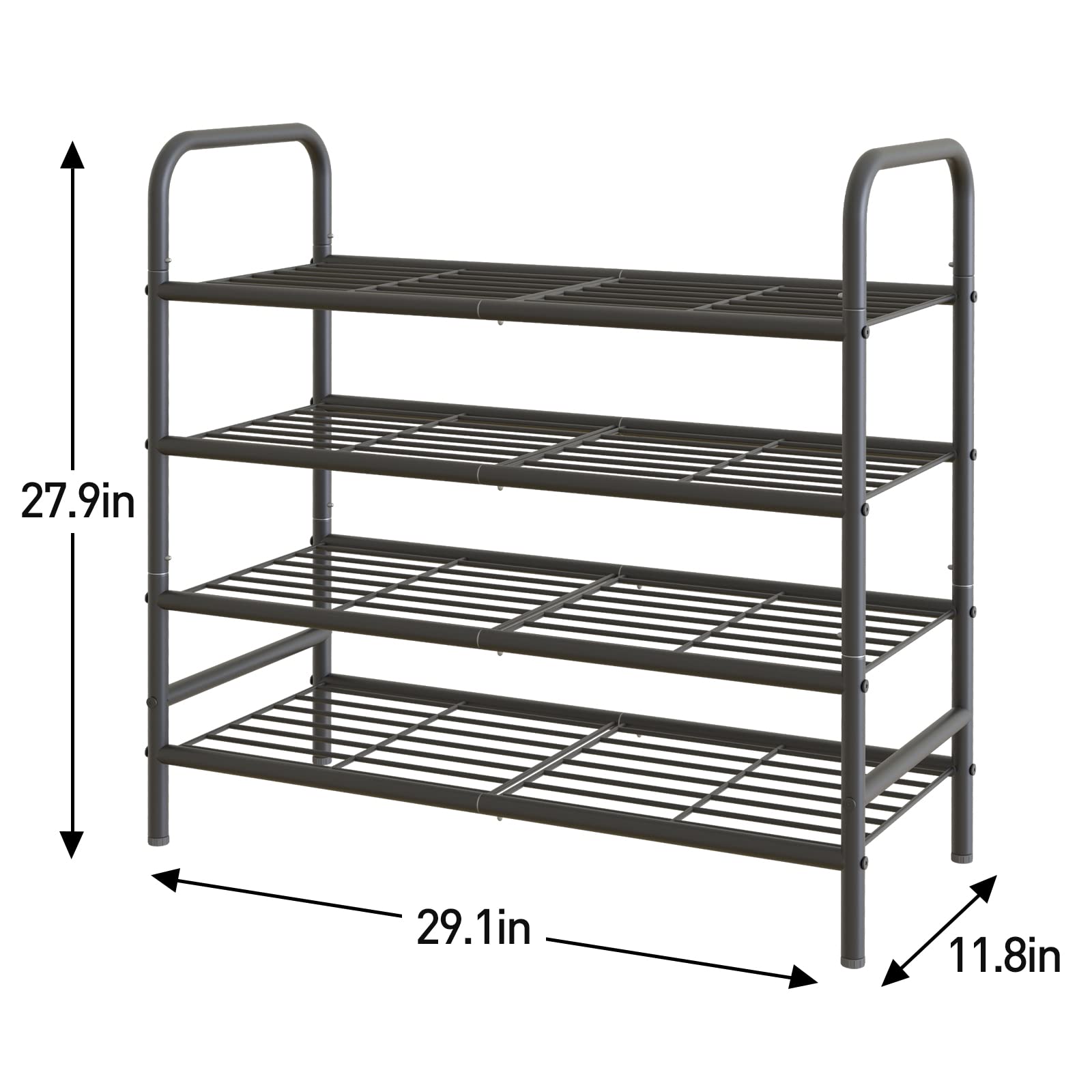 Huhote Metal Shoe Rack 4 Tiers Black Iron Mesh Freestanding Shoe Organizer Storage Shelf, Storage Rack Space Saving Shoe Stand Shoe Shelf Garage Shelving for Entryway, Hallway, Living Room,Closet