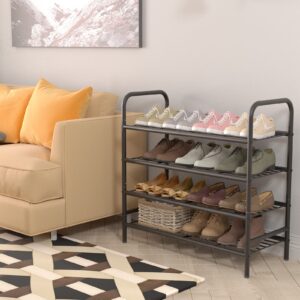 Huhote Metal Shoe Rack 4 Tiers Black Iron Mesh Freestanding Shoe Organizer Storage Shelf, Storage Rack Space Saving Shoe Stand Shoe Shelf Garage Shelving for Entryway, Hallway, Living Room,Closet