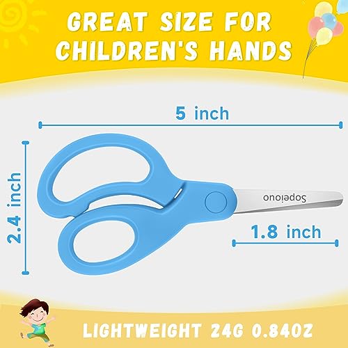 5" Kids Scissors, 24 Pack Blunt Tip Small Scissors Stainless Steel Safety Scissors, Comfort Grip Toddler Scissors for School Kids Classroom Children Craft Paper, School Supplies for Kids