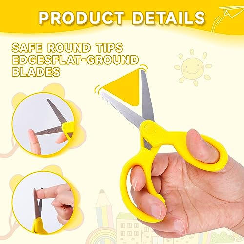 5" Kids Scissors, 24 Pack Blunt Tip Small Scissors Stainless Steel Safety Scissors, Comfort Grip Toddler Scissors for School Kids Classroom Children Craft Paper, School Supplies for Kids