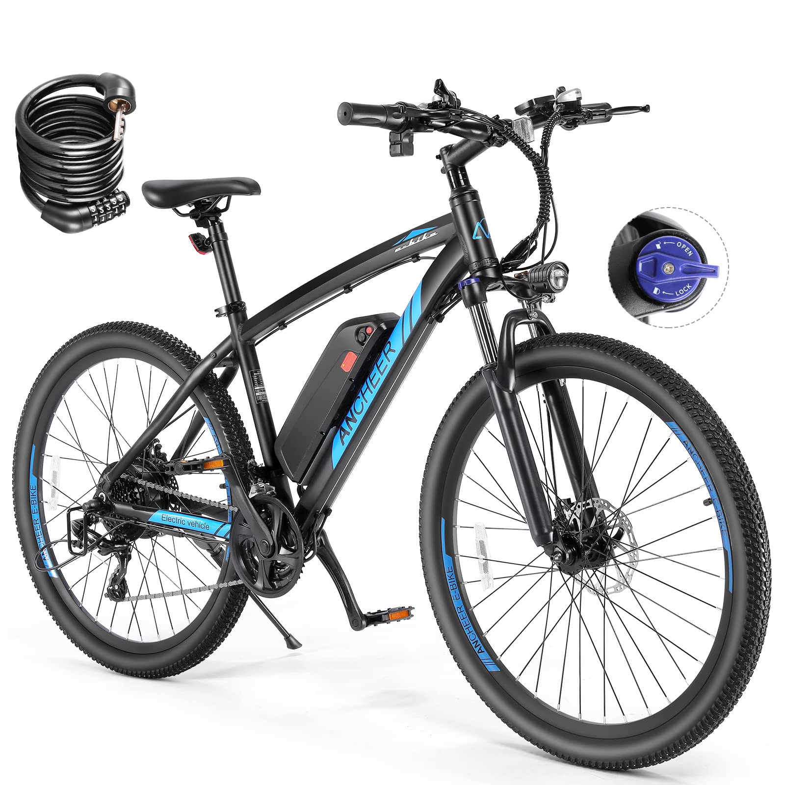 ANCHEER 27.5'' Electric Bike 500W(Peak 750W) Electric Mountain Bike, 55 Miles Range & 22 MPH, 3H Fast Charge, 48V/10.4Ah Removable Battery, Electric Bike for Adult 21 Speed (Hummer, Blue)