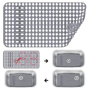 mudocp silicone sink protectors for kitchen sink 28"x14" sink mat for bottom of stainless steel porcelain sink with drain hole, non-slip heat resistant farmhouse sink grid accessories (grey)