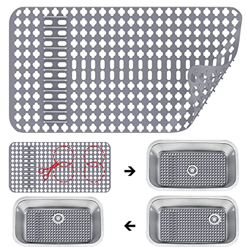 Mudocp Silicone Sink Protectors for Kitchen Sink 28"x14" Sink Mat for Bottom of Stainless Steel Porcelain Sink with Drain Hole, Non-Slip Heat Resistant Farmhouse Sink Grid Accessories (Grey)