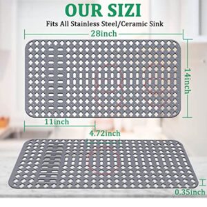 Mudocp Silicone Sink Protectors for Kitchen Sink 28"x14" Sink Mat for Bottom of Stainless Steel Porcelain Sink with Drain Hole, Non-Slip Heat Resistant Farmhouse Sink Grid Accessories (Grey)