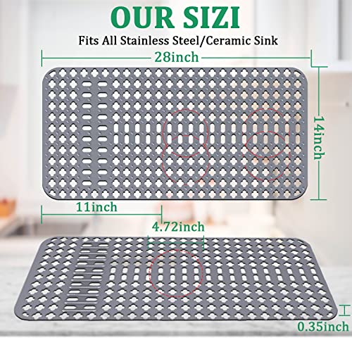 Mudocp Silicone Sink Protectors for Kitchen Sink 28"x14" Sink Mat for Bottom of Stainless Steel Porcelain Sink with Drain Hole, Non-Slip Heat Resistant Farmhouse Sink Grid Accessories (Grey)