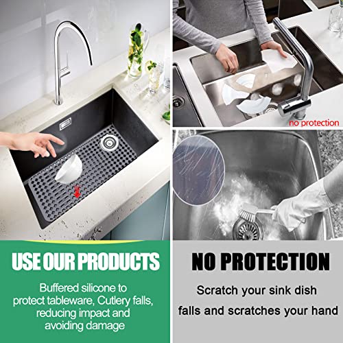 Mudocp Silicone Sink Protectors for Kitchen Sink 28"x14" Sink Mat for Bottom of Stainless Steel Porcelain Sink with Drain Hole, Non-Slip Heat Resistant Farmhouse Sink Grid Accessories (Grey)