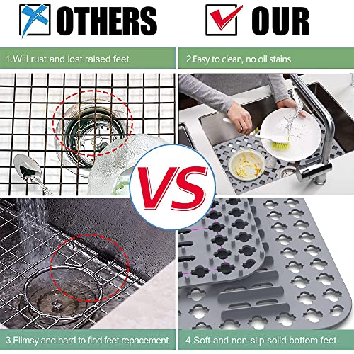 Mudocp Silicone Sink Protectors for Kitchen Sink 28"x14" Sink Mat for Bottom of Stainless Steel Porcelain Sink with Drain Hole, Non-Slip Heat Resistant Farmhouse Sink Grid Accessories (Grey)