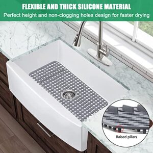 Mudocp Silicone Sink Protectors for Kitchen Sink 28"x14" Sink Mat for Bottom of Stainless Steel Porcelain Sink with Drain Hole, Non-Slip Heat Resistant Farmhouse Sink Grid Accessories (Grey)