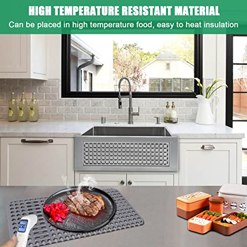 Mudocp Silicone Sink Protectors for Kitchen Sink 28"x14" Sink Mat for Bottom of Stainless Steel Porcelain Sink with Drain Hole, Non-Slip Heat Resistant Farmhouse Sink Grid Accessories (Grey)