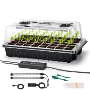 carzos seed starter tray kit with grow lights, 1 pack 40 cells seed trays with humidity dome, mini greenhouse for seeds growing starting sprouting germination