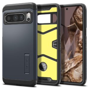 spigen tough armor designed for pixel 8 pro case (2024) [kickstand] [military-grade protection] - metal slate