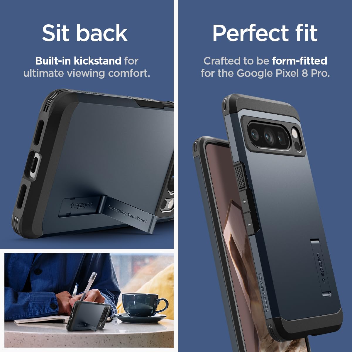 Spigen Tough Armor Designed for Pixel 8 Pro Case (2024) [Kickstand] [Military-Grade Protection] - Metal Slate