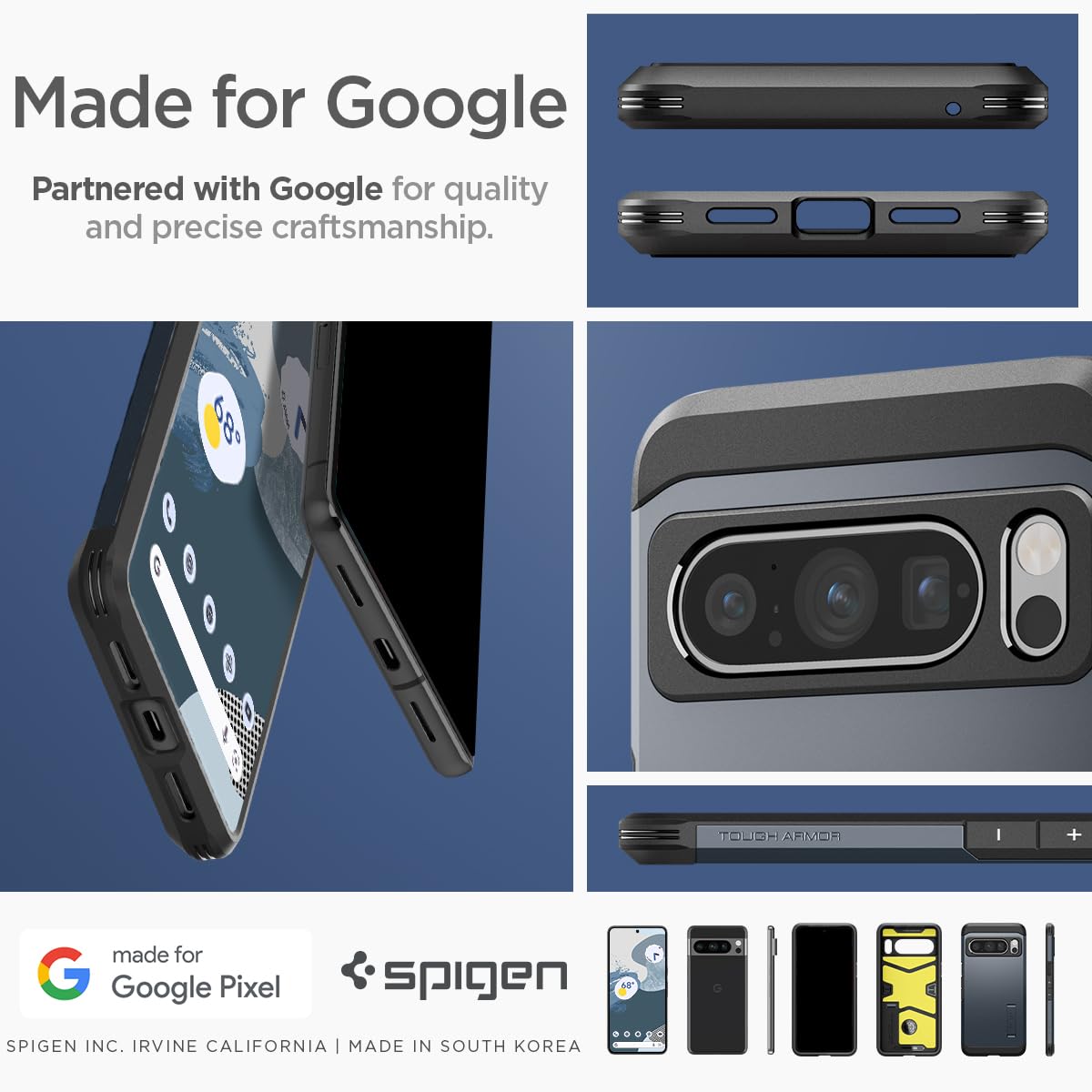 Spigen Tough Armor Designed for Pixel 8 Pro Case (2024) [Kickstand] [Military-Grade Protection] - Metal Slate