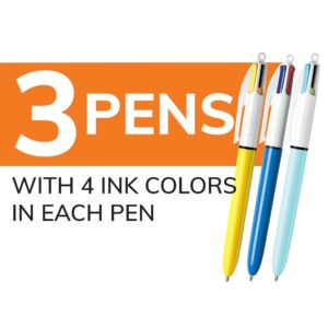 BIC 4-Color Original and Fashion Retractable Ball Pens, Medium Point (1.0mm), 3-Count Pack, Retractable Ball Pen With Long-Lasting Colorful Ink