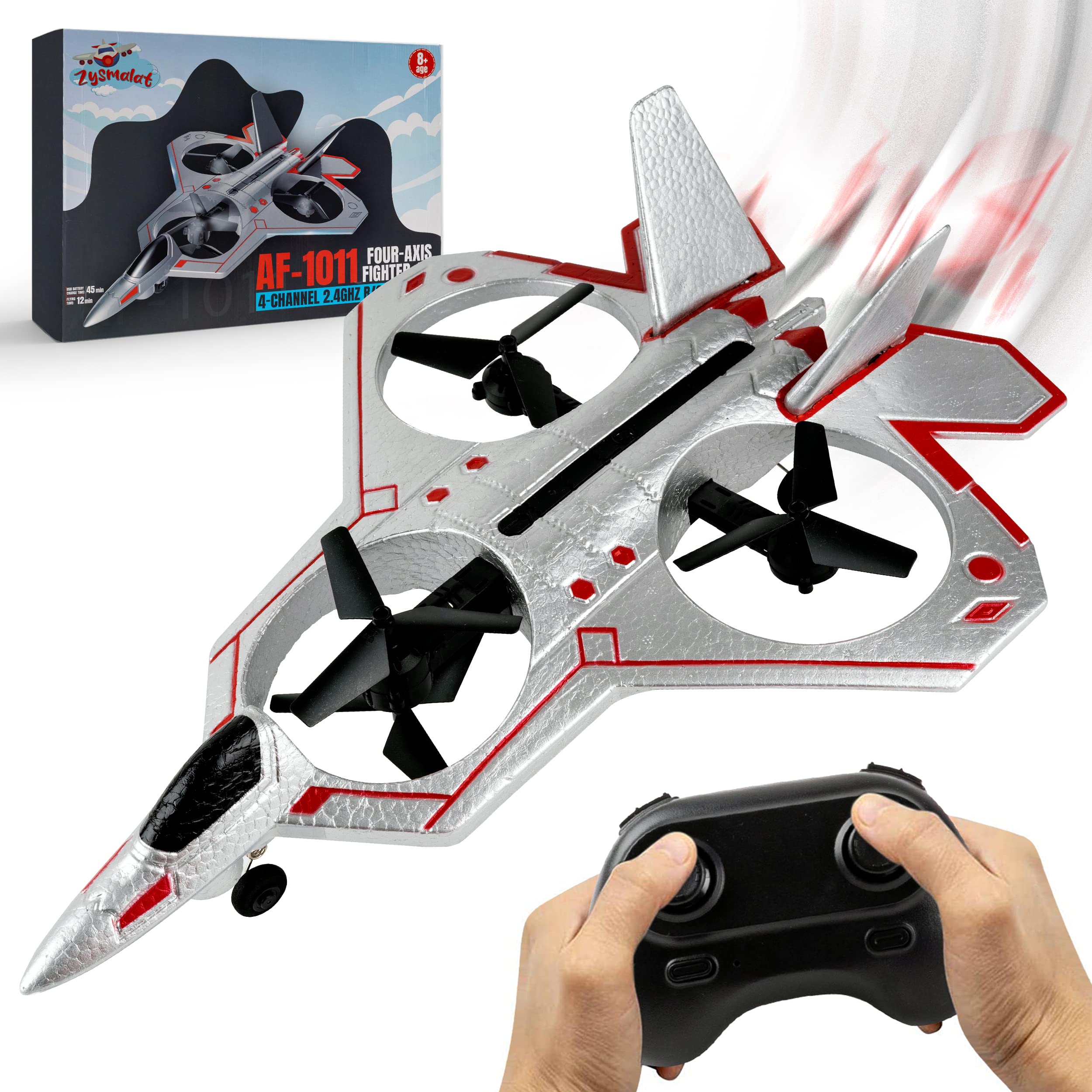 ZYSMALAT F22 RC Fighter Jet Remote Control Plane Stunt Drone for Beginners, Adults & Kids - 2.4 GHz, LED Lights, 4-Channel RC Airplane, Easy to Control, 4-Axis, Built-in Gyroscope