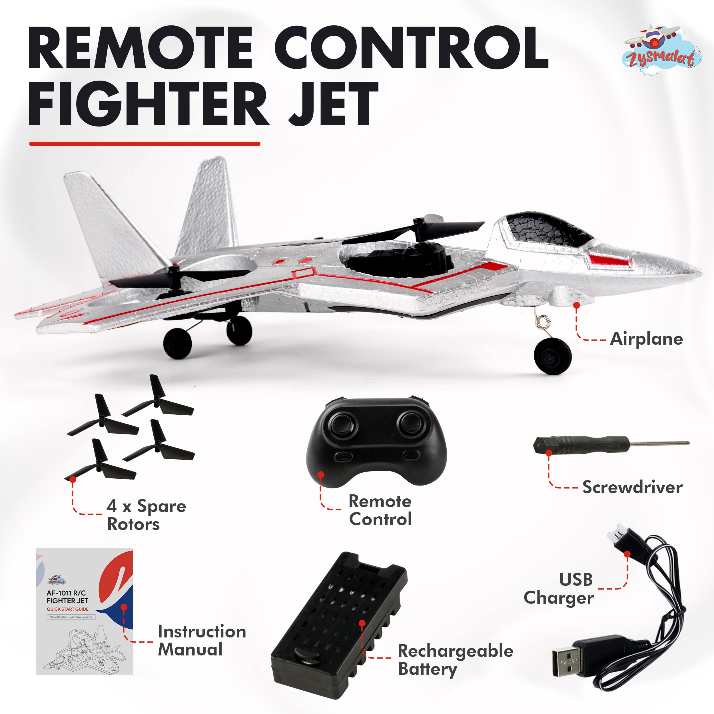 ZYSMALAT F22 RC Fighter Jet Remote Control Plane Stunt Drone for Beginners, Adults & Kids - 2.4 GHz, LED Lights, 4-Channel RC Airplane, Easy to Control, 4-Axis, Built-in Gyroscope