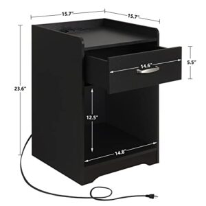 WEENFON Night Stand Set 2 with Charging Station and LED Lights, Nightstands with USB Ports & Outlets, Small Night Stands for Bedroom, Black