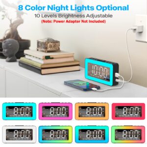 Kids Alarm Clock for Bedroom, Mirrored Digital Clock with 8 RGB Night Lights, 0%-100% Dimmable, Sleep Aid, 8 Sleep Sounds, Dual Alarms, Snooze, USB Charger, Ideal Gifts for Teenage Boys Girls