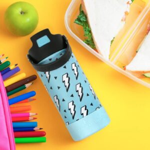 Hydraflow Hybrid Kids Water Bottle with Flip Straw Lid and Boot - Triple Wall Vacuum Insulated Water Bottle (14oz, Rocketships) Stainless Steel Metal Thermos, Reusable Leak Proof BPA-FREE