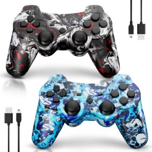 boowen wireless controller for ps3, controller for sony playstation 3, 6-axis high-performance motion sense dual vibration upgraded gaming controller, compatible with playstation 3(cyberpunk+wolf)