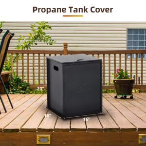 Propane Tank Cover Table 16 Inch, Propane Tank Storage for Gas Fire Pits, Fits a 20lb Propane Tank, Hideaway Table with Side Handles, Black