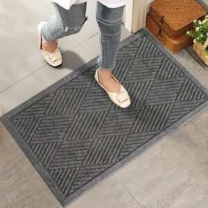 hiyard sturdy front door mat, absorbent muddy dirt resist welcome door mats outdoor indoor, stain and fade resistant, non-slip rubber backing low profile doormat for entryway, 30×17, grey