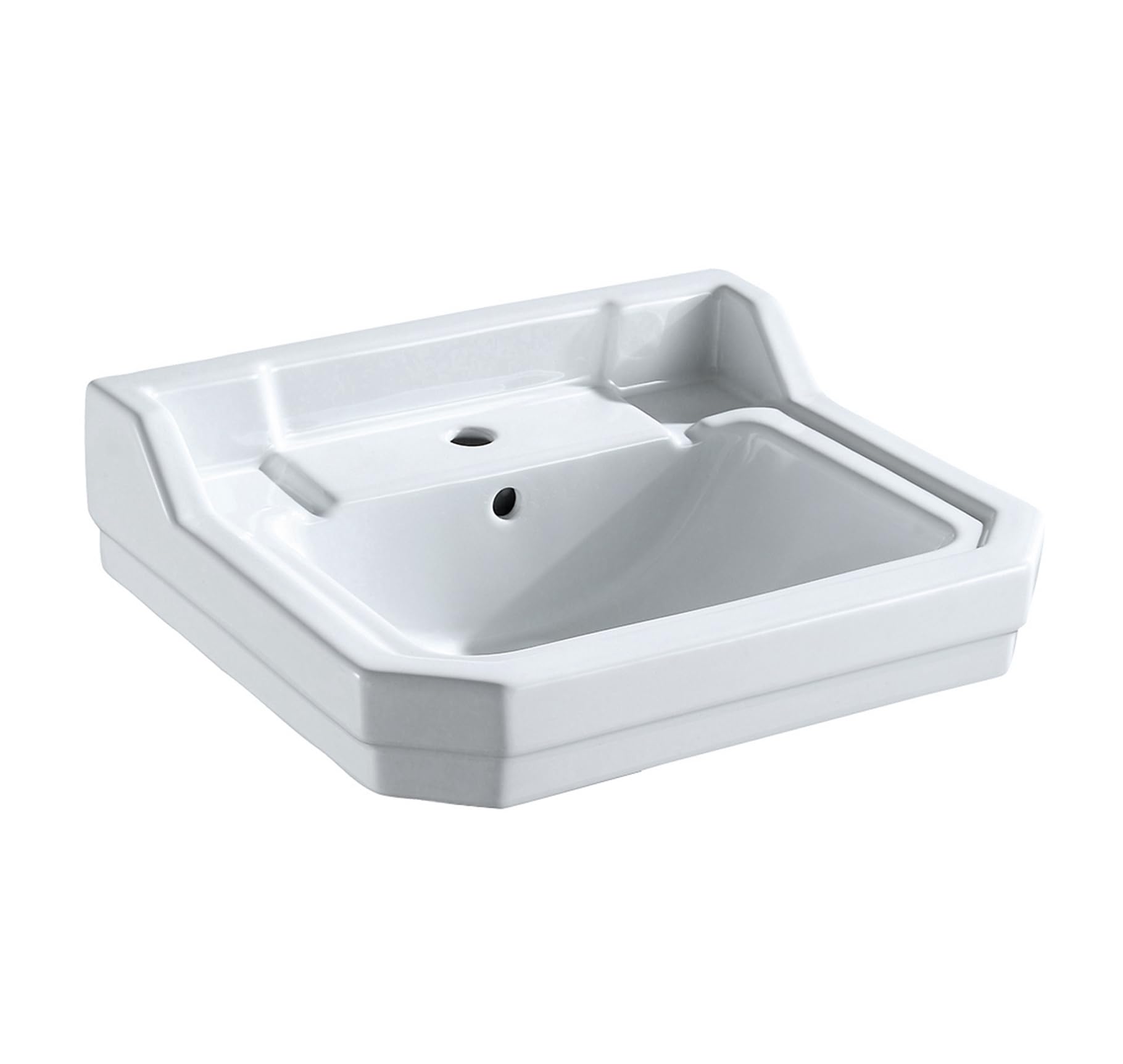 AMASHEN 24" Victoria Sink Without Pedestal, Rectangular Ceramic Bathroom Sink with Single Hole and Overflow, White (Sink Only)