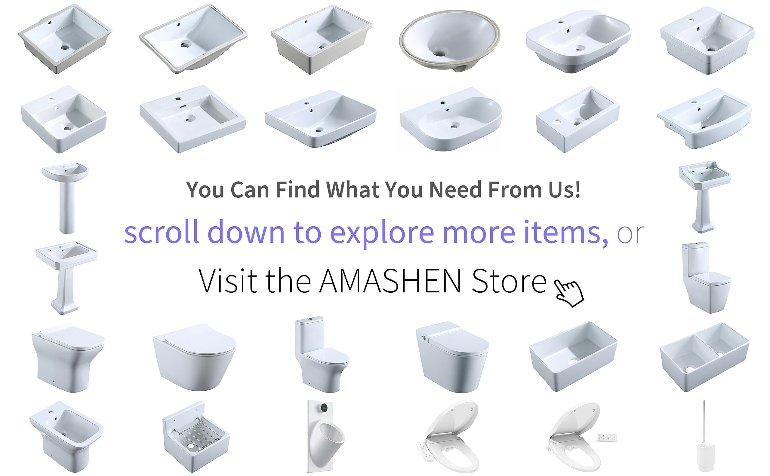 AMASHEN 24" Victoria Sink Without Pedestal, Rectangular Ceramic Bathroom Sink with Single Hole and Overflow, White (Sink Only)