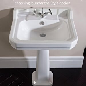 AMASHEN 24" Victoria Sink Without Pedestal, Rectangular Ceramic Bathroom Sink with Single Hole and Overflow, White (Sink Only)