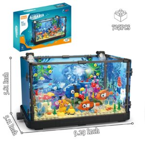 Vocrev Fish Tank Building Block Set for Adults and Kids Lighting Aquarium Building Block Toys for Boys Girls Age 8-14 Including Ocean Jellyfish, Turtle, Dolphin, Crab, Fish 725pcs - Jellyfish