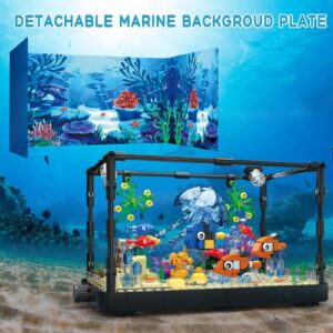 Vocrev Fish Tank Building Block Set for Adults and Kids Lighting Aquarium Building Block Toys for Boys Girls Age 8-14 Including Ocean Jellyfish, Turtle, Dolphin, Crab, Fish 725pcs - Jellyfish