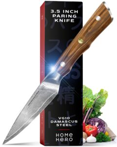 home hero japanese paring knife collection - vg10 damascus steel triple rivet ultra sharp 67 layers kitchen knife with ergonomic rosewood handle - unique gift for men & women (3.5 inch paring knife)