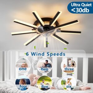 HuixuTe 27" Ceiling Fan with Lights Remote Control, 3 Colors 6 Speeds Personalized Fashion Geometric Ceiling Fan, Black Low Profile Ceiling Fan with Light for Kitchen Bedroom