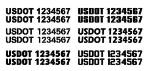 set of 2 custom usdot decals 2" x 20" us dot number sticker truck commercial van pick up semi truck required decals (black, font d)