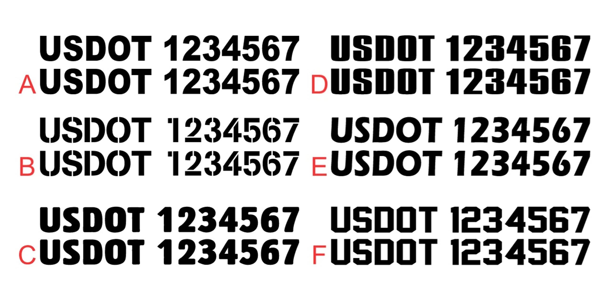 Set of 2 Custom USDOT Decals 2" x 20" US DOT Number Sticker Truck Commercial Van Pick Up Semi Truck Required Decals (BLACK, FONT D)