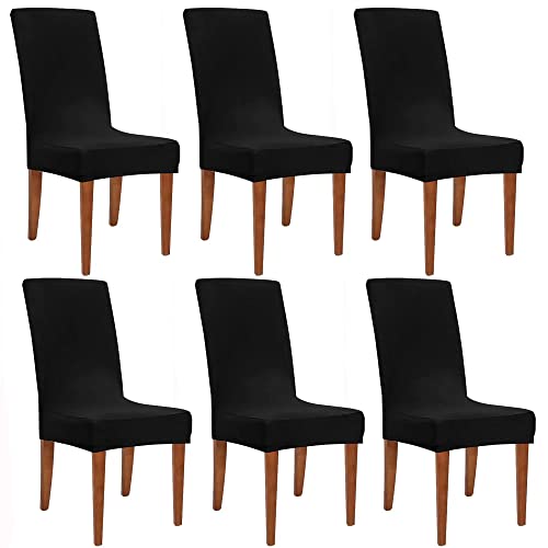 Obstal Black Chair Covers for Dining Room 6 Pack – Universal Stretch Spandex Removable Washable Chair Seat Slipcovers Protector for Kitchen, Ceremony, Wedding, Banquet, Hotel and Party