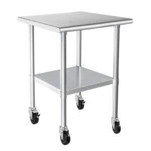 hardura stainless steel table with wheels 24 x 30 inches casters nsf heavy duty commercial work & prep table with undershelf and galvanized legs for restaurant kitchen bar and hotel garage